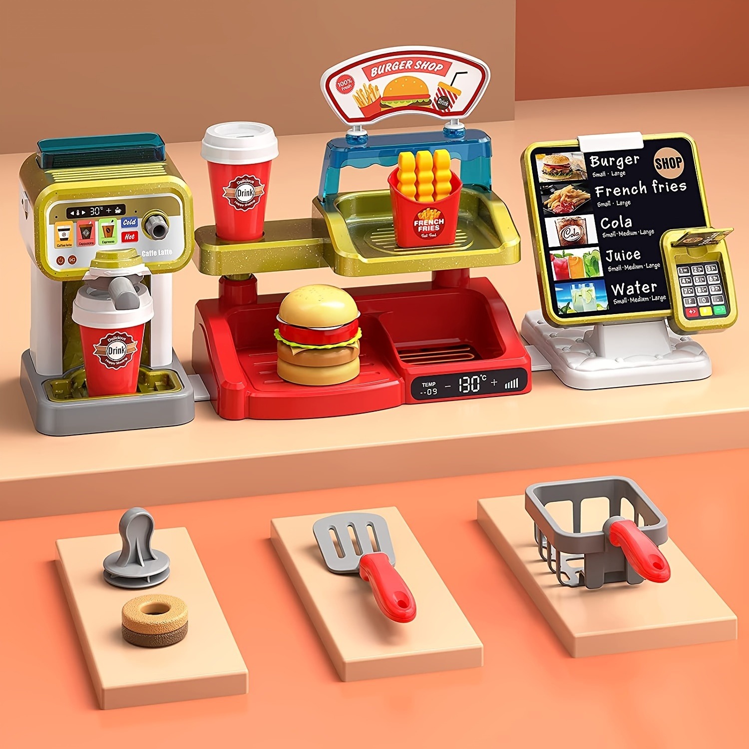 Set de joaca Fast Food cu casa de marcat si cafetiera - Best Toys